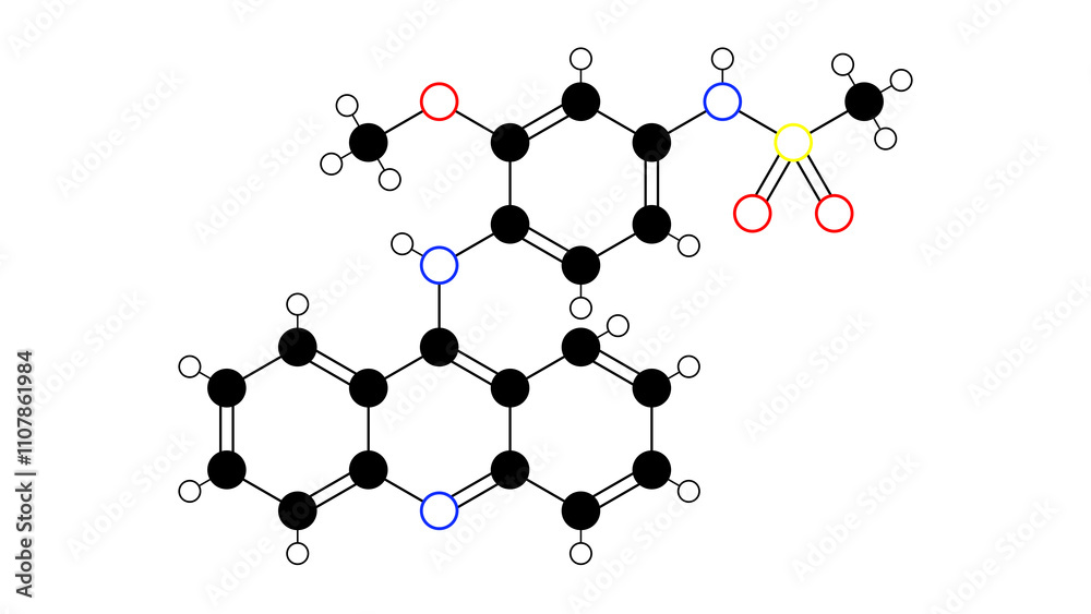 amsacrine molecule, structural chemical formula, ball-and-stick model ...