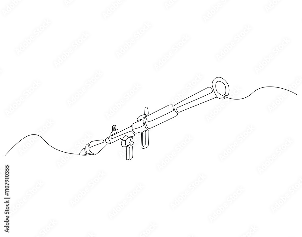 Continuous one line drawing of soldier rocket launcher. One line ...
