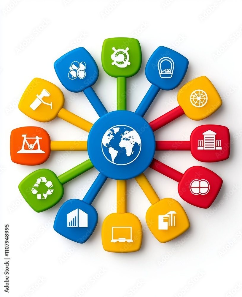 A 3D illustration of a Sustainable Development Wheel designed for a ...
