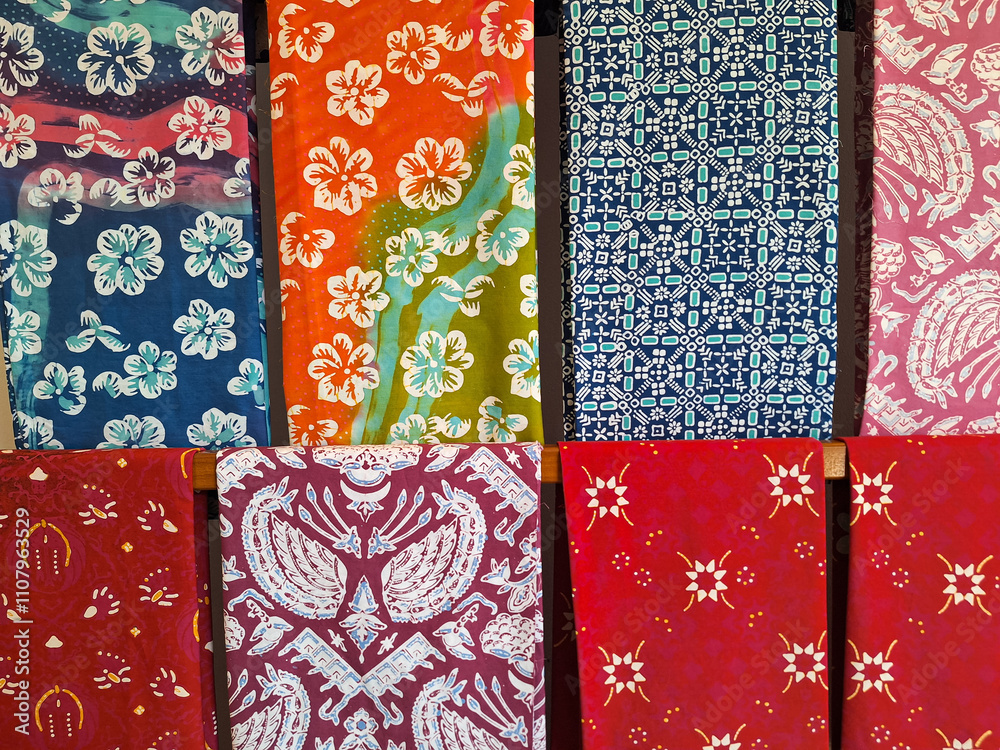 Various batik patterns in the batik village of Yogyakarta. batik is a ...