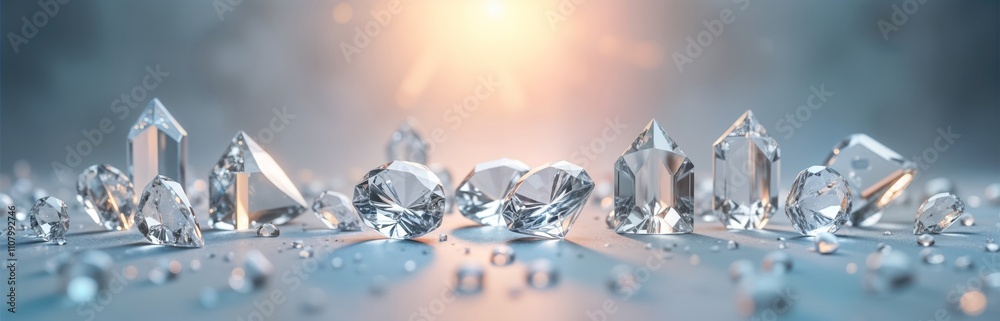 Intricate crystal diamond formations shine brilliantly against soft ...