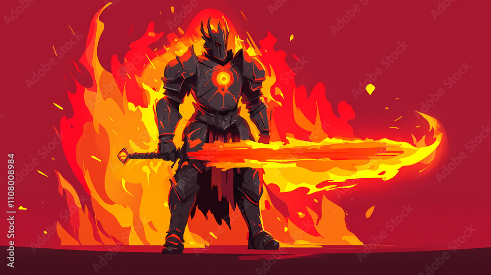 Mighty infernal guardian a fiery warrior shrouded in armor and flames ...