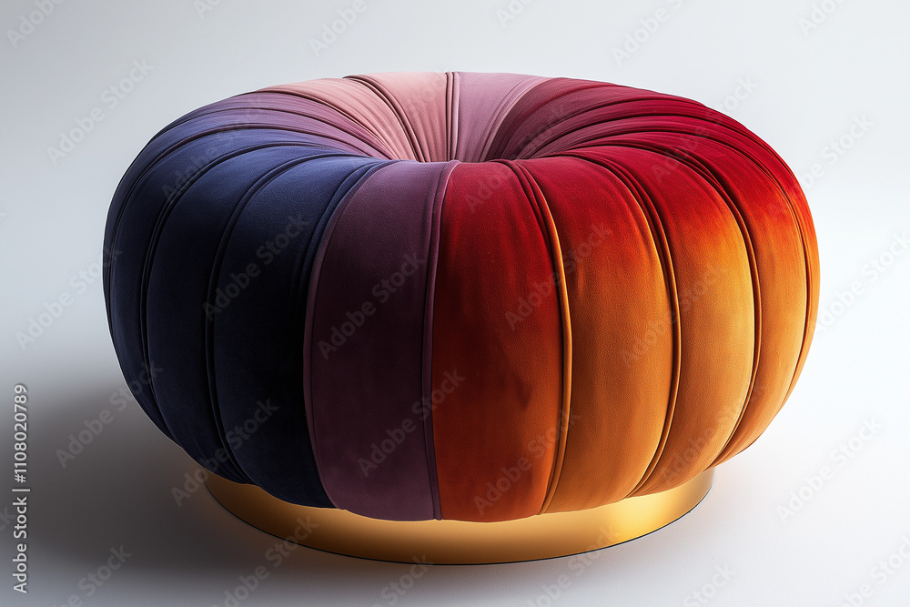 pouf rond en velours coloré avec une base métallique dorée, texture ...