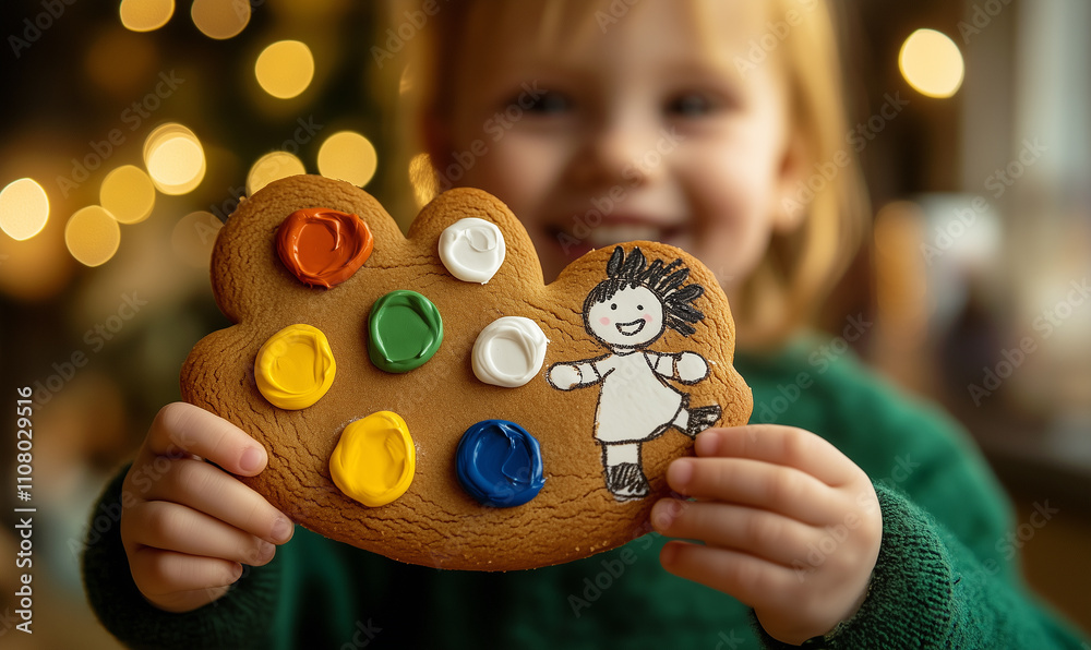 Gingerbread with small dots as a palette, close-up.Edible colors with ...