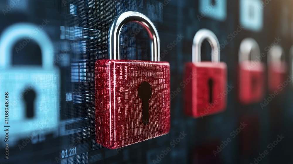 Cybersecurity Visuals Data Visualization Showcasing Digital Locks And Graphs Indicating Threat