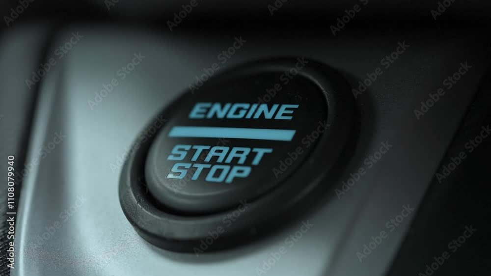 Starting car engine. Finger pushing start stop engine button. Finger ...