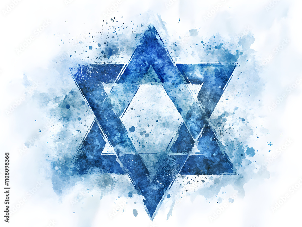 Watercolor Star of David in tradition white and blue colors. Jewish ...
