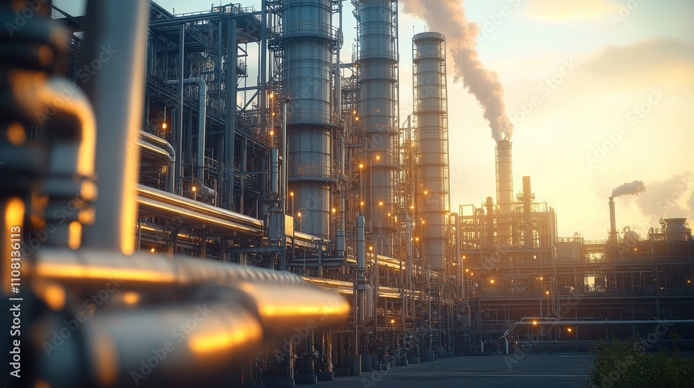 Industrial plant shows carbon capture tech. Absorption towers ...