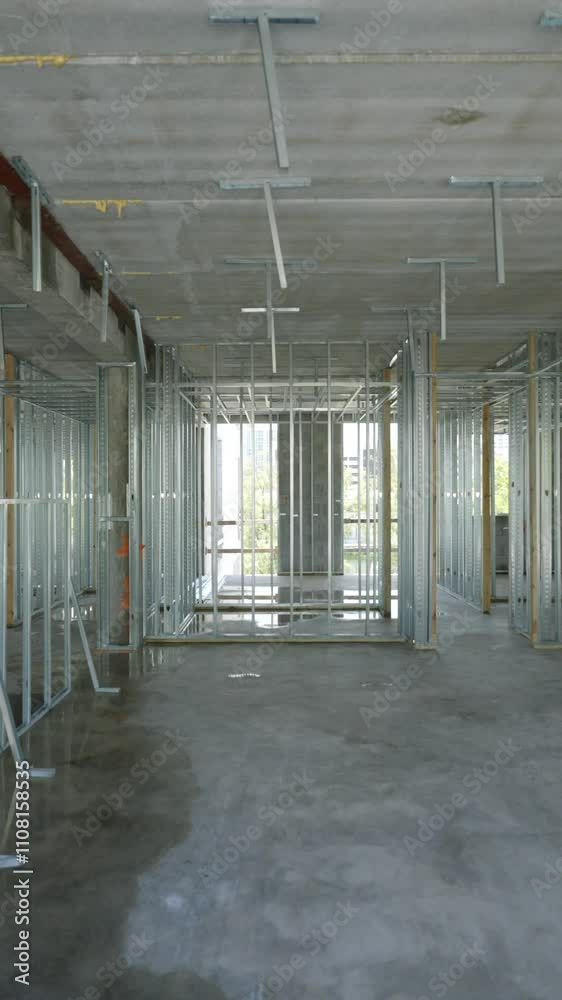 Interior of building under construction specifically focusing on house ...