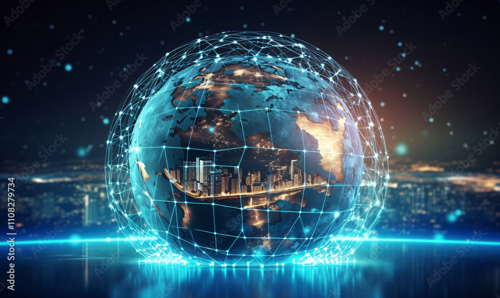 Digital world map showing global connectivity through social networks ...