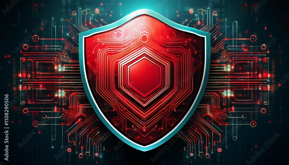 vivid red shield icon symbolizes protection set against dark background ...