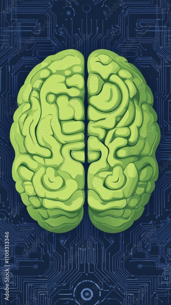Green brain illustration on a circuit board background symbolizes AI ...