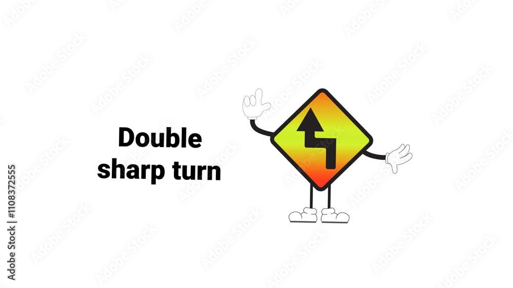 Animated double sharp turn sign with cartoon characters, perfect for ...