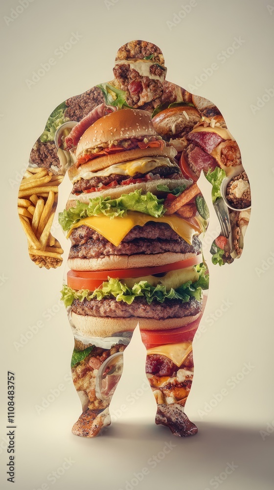Lifestyle choices: detailed depiction of a fat human figure filled with ...