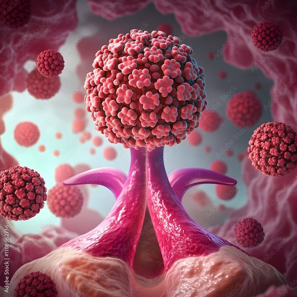 Illustration of human papillomaviruses (HPV) with a focus on their role in cervical cancer ...