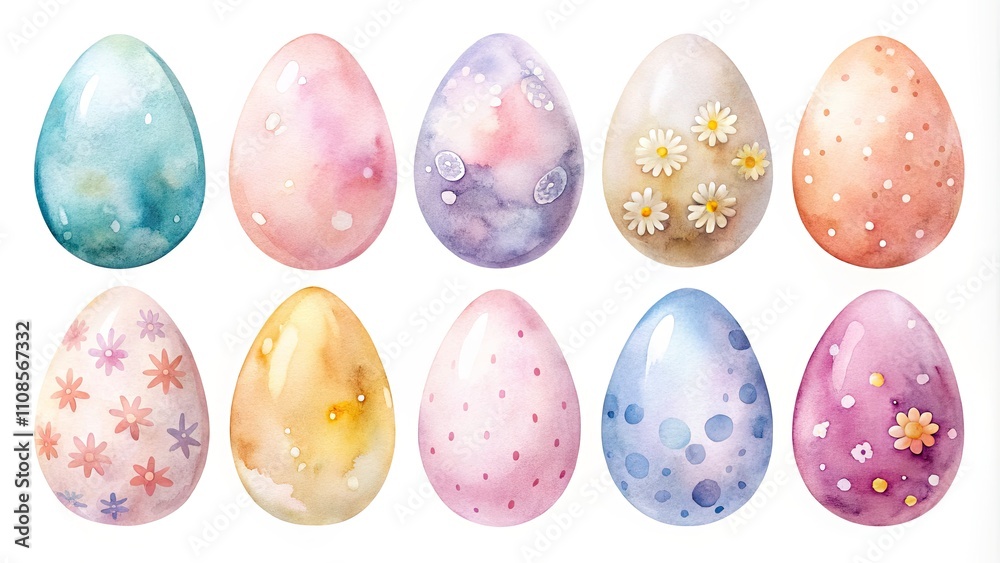 Watercolor Textured Pastel Easter Eggs Collection - Hand Painted Spring ...