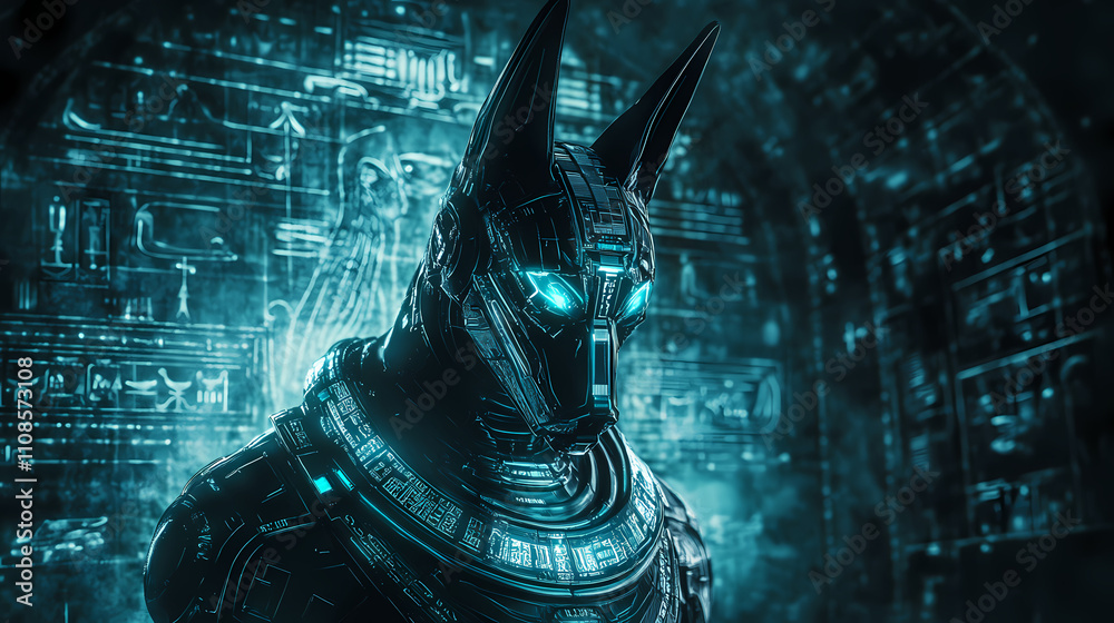 Cybernetic anubis - guardian of futuristic afterlife gates in ancient ...