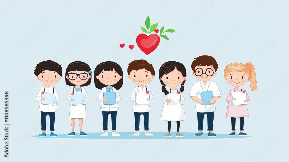 Cute cartoon characters representing a diverse group of medical ...