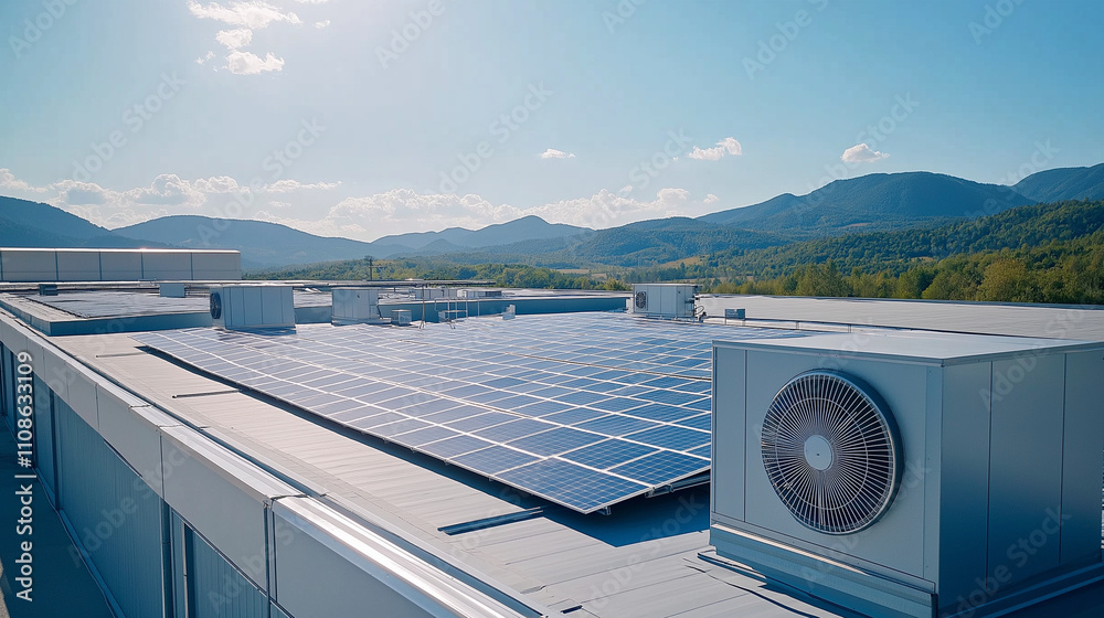 Solar-Powered Roof Fan on Industrial Flat Roof for Enhanced Air ...