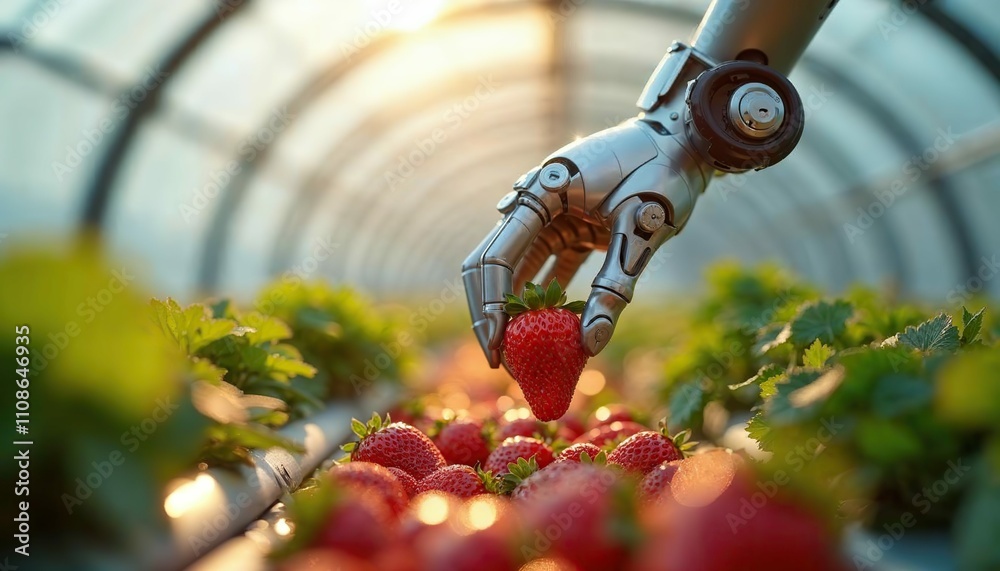 Robotic Strawberry Harvest: A robotic arm gently picks a ripe ...
