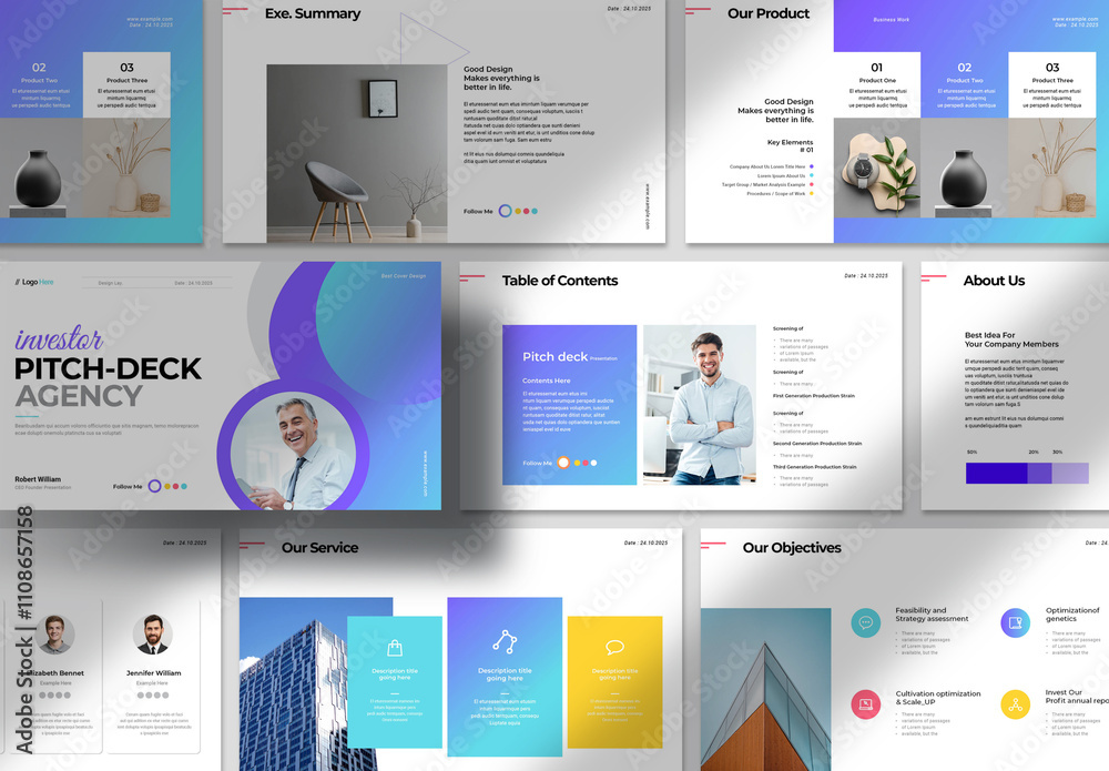 Investor Pitch Deck Presentation Layout Stock Template | Adobe Stock