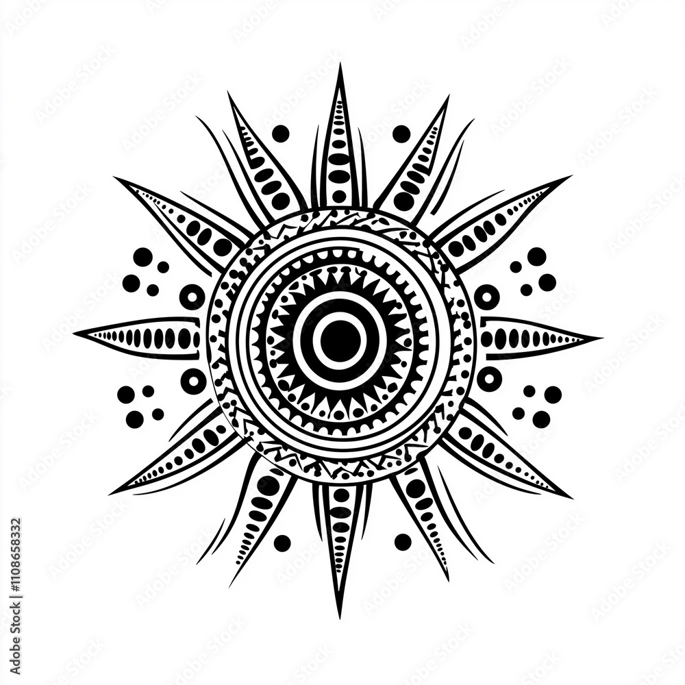 Traditional Polynesian tribal tattoo of the sun, using curved and ...