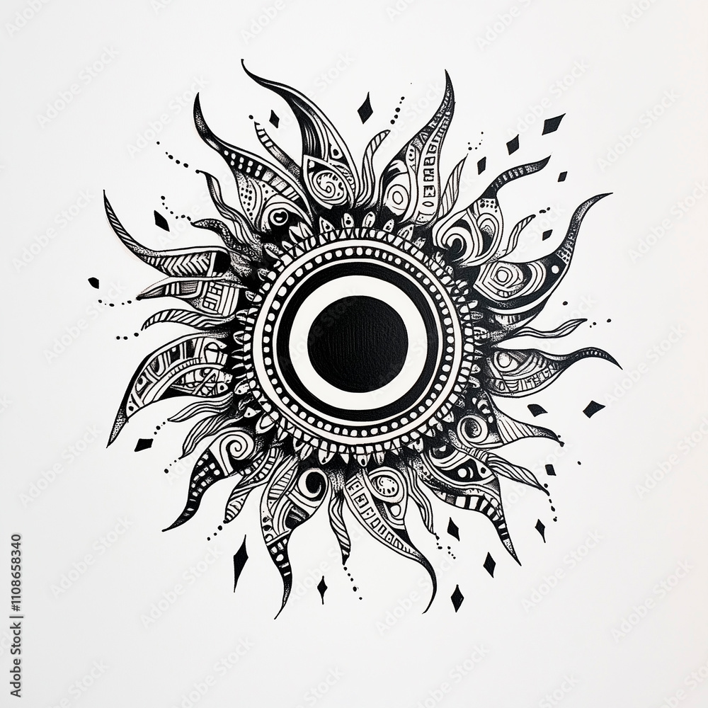 Traditional Polynesian tribal tattoo of the sun, using curved and ...