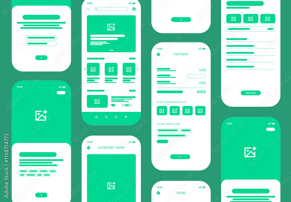 Mobile App Wireframe Layout UX Template Stock Template | Adobe Stock