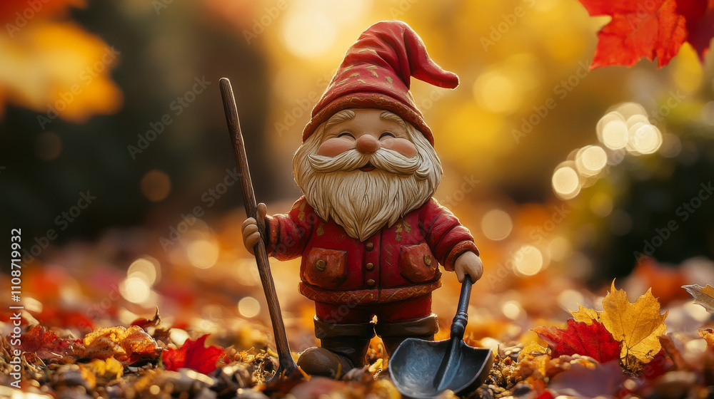 Cute female garden gnome autumn character cartoon. Small dwarf from ...