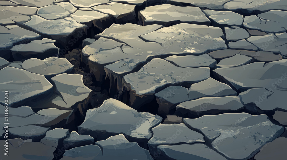 Ground cracks with water inside, earthquake cracking holes with ...