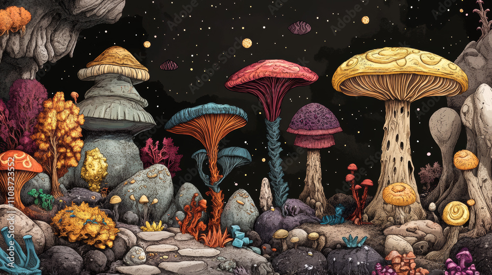 Parallax background alien planet 2d landscape with fantasy mushrooms ...