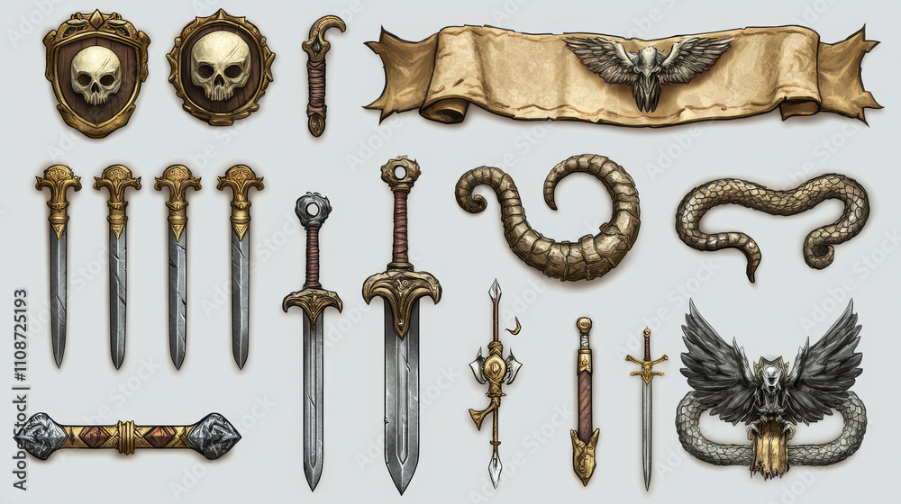 Medieval level frames, viking game ui menu elements, gold or silver ...