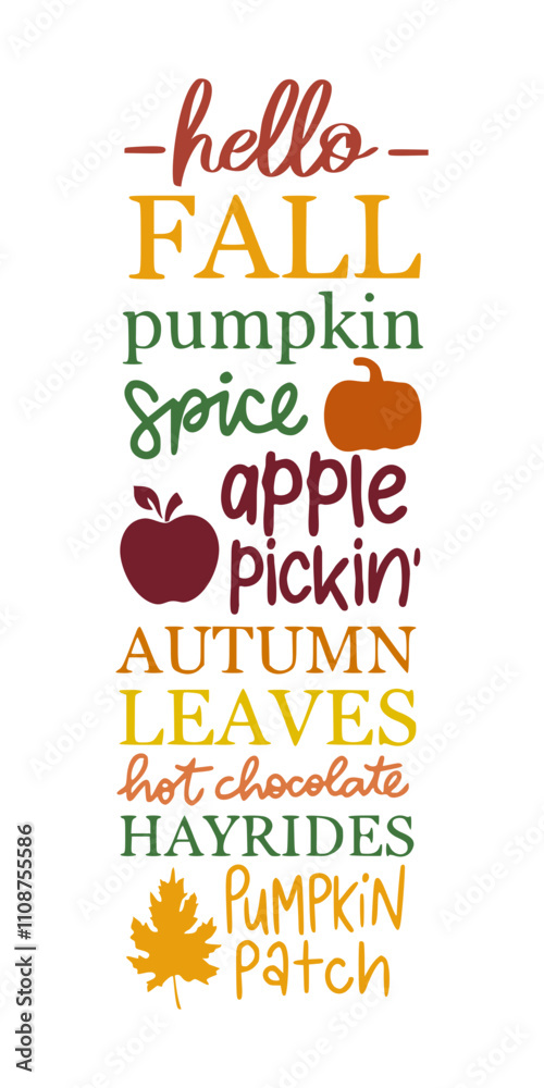 Vertical Hello Fall Svg, Tall Fall Sign Svg, Hello Fall cut file, Fall ...