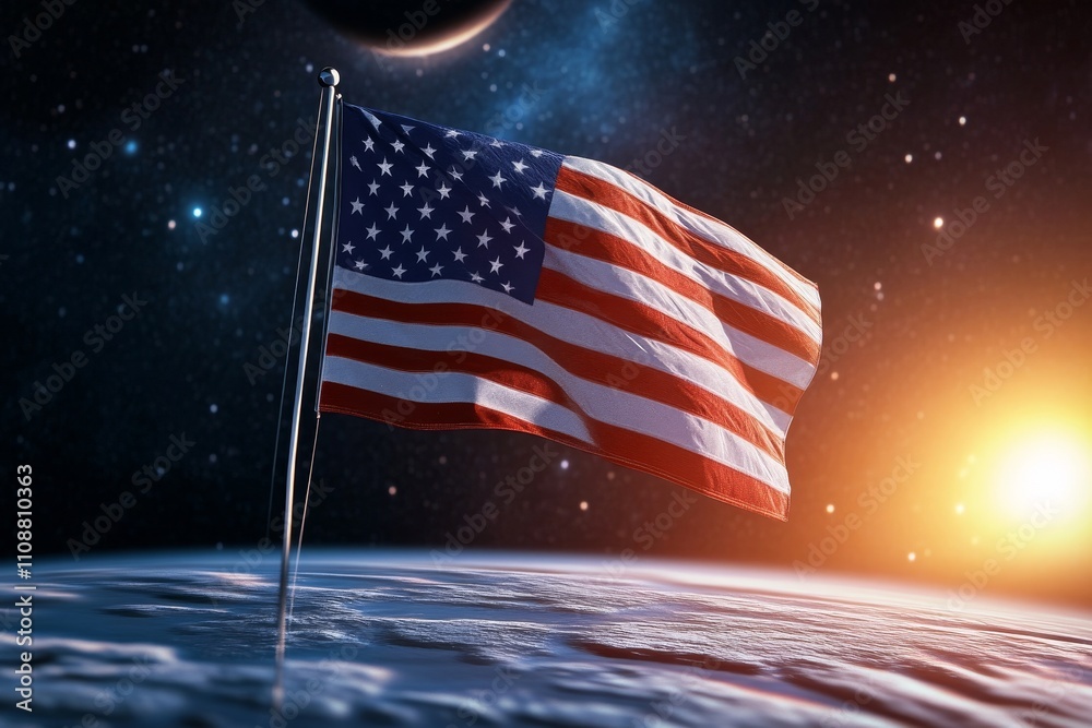American Flag Waving in Space - Patriotic image of an American flag ...