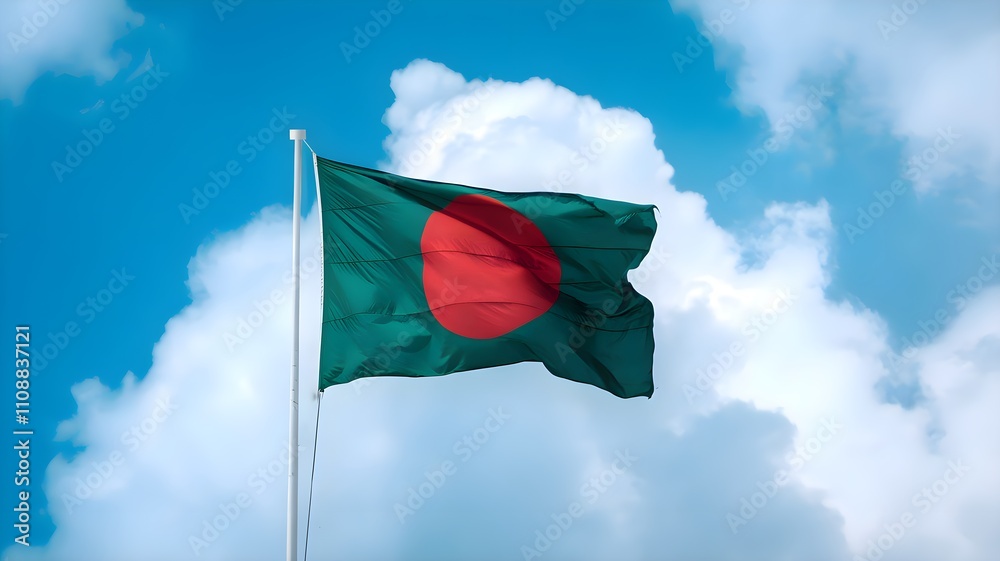 Bangladesh National Flag Waving Gracefully Under a Clear Blue Sky – A ...