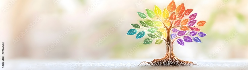 LGBTQ Safe Spaces Concept, Vibrant Glowing Tree with Rainbow Leaves and ...