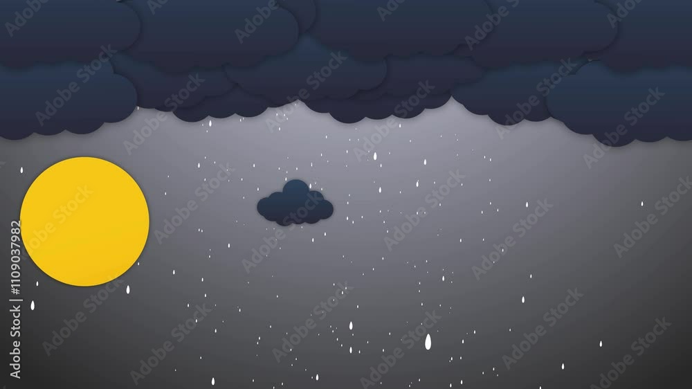 Video „2d Rain With Sun Rising, Rain Falling Form Cloud. Abstract Rain ...