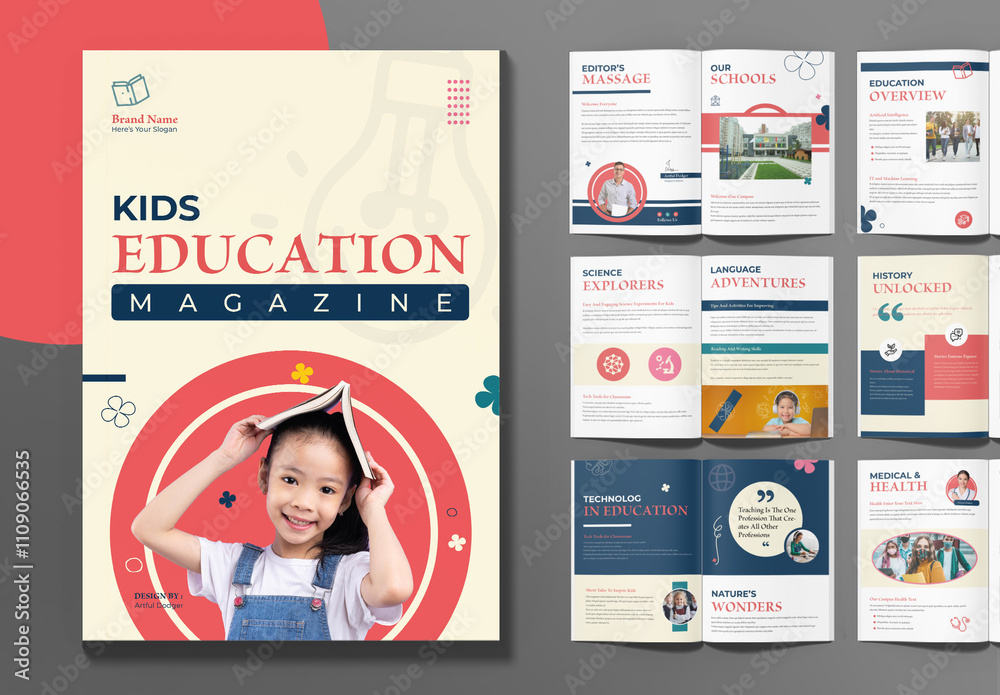 Kids Education Magazine Booklet Stock Template | Adobe Stock