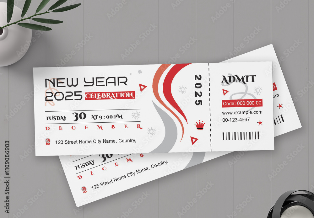 NYE Party Event Ticket Design Layout Stock Template | Adobe Stock