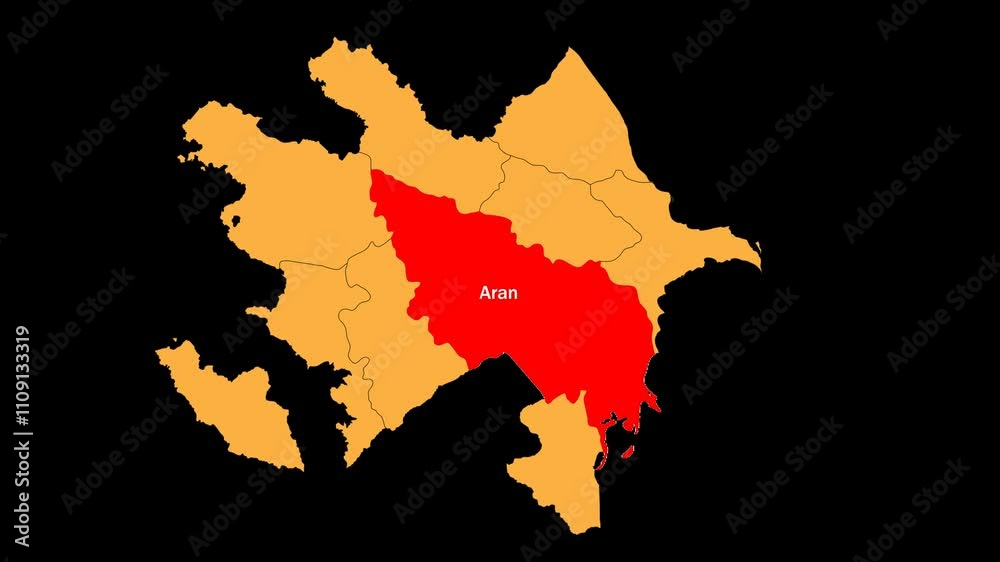 Aran map animated video. The location is highlighted on the Azerbaijan ...