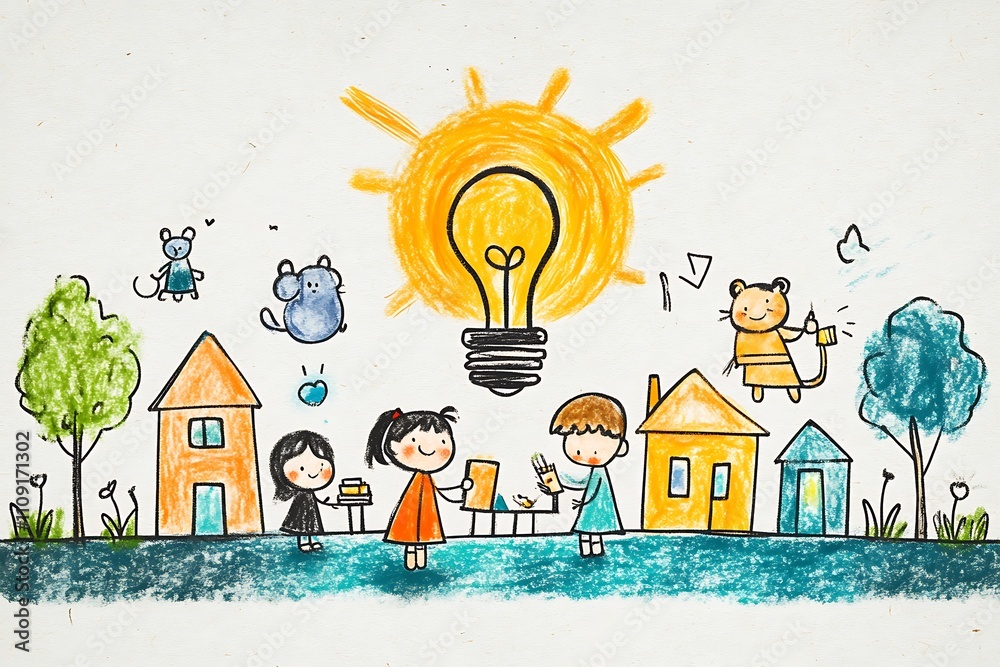 Kids drawing Happy family Mother, father, sister, brother Happy mom and ...