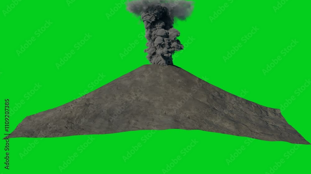 Green screen two different view volcano mountain, volcano eruption or ...