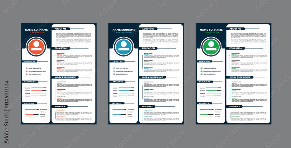 A4 clean modern elegant simple resume design set template with dual ...