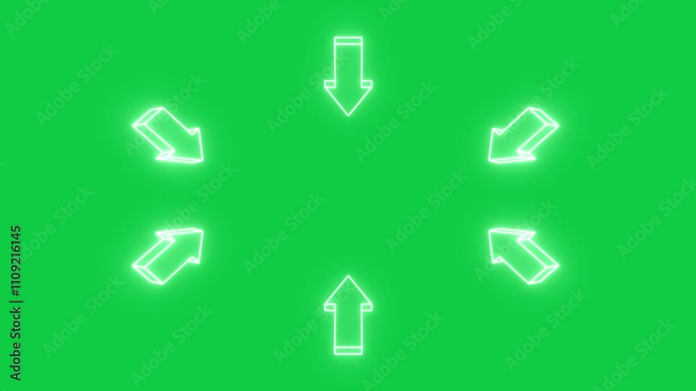 White Modern Neon Light Arrows on greeen screen chrima key. Led Light ...