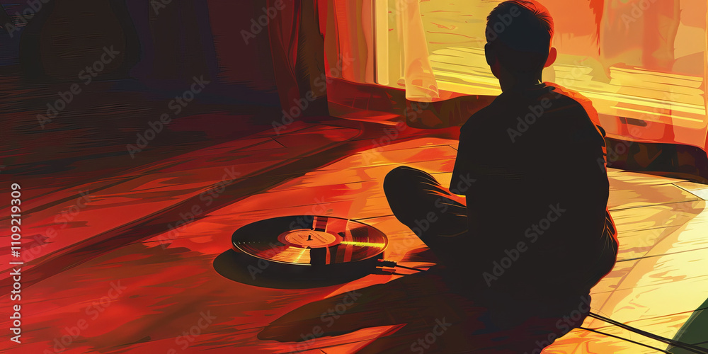 Music (CD Player): A figure listening to music on a portable CD player ...