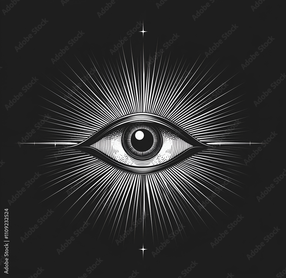 Logo, vector graphic design, all-seeing eye with rays coming out of it ...