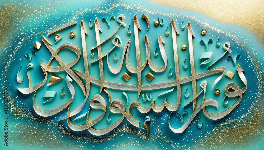 Arabic Islamic Calligraphy Art, Translation: 'Allah Is the Light of the Heavens and the Earth ...