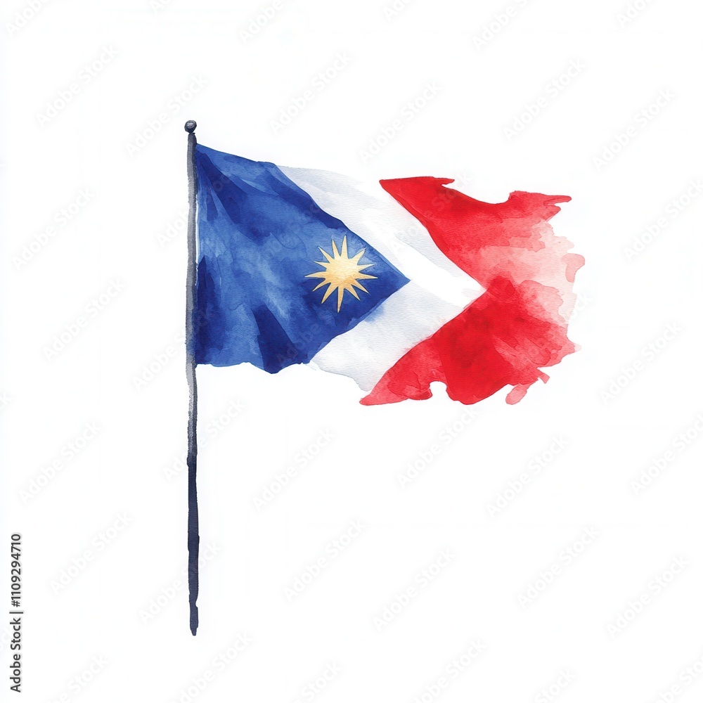 A watercolor depiction of the Philippine flag, featuring a vibrant blue ...
