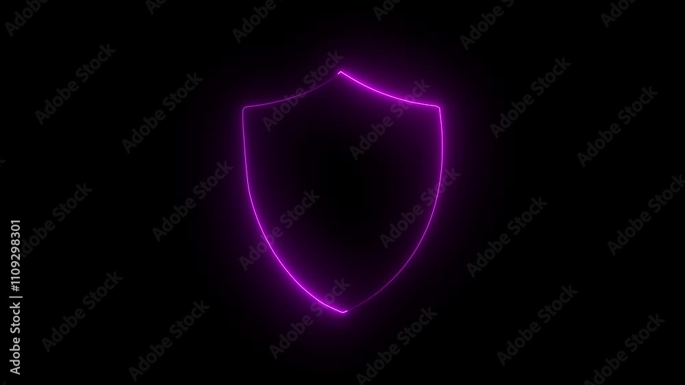 Bright neon security neon frame with tones on isolated black background ...