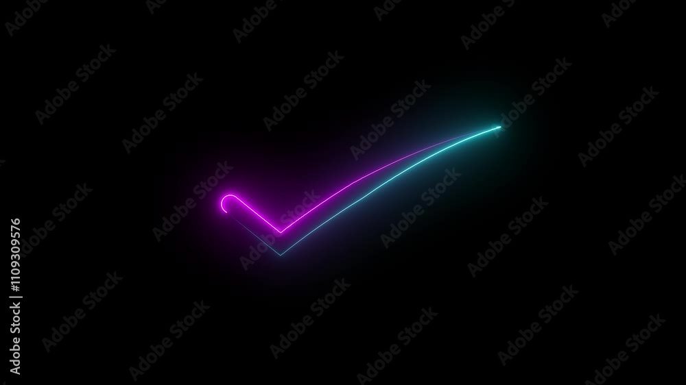 Animated flat voting icon. Check mark verified selection aquamarine ...